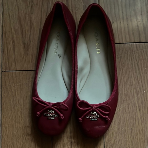 Coach | Shoes | Coach Red Suede Ballet Flats With Bow Detail | Poshmark